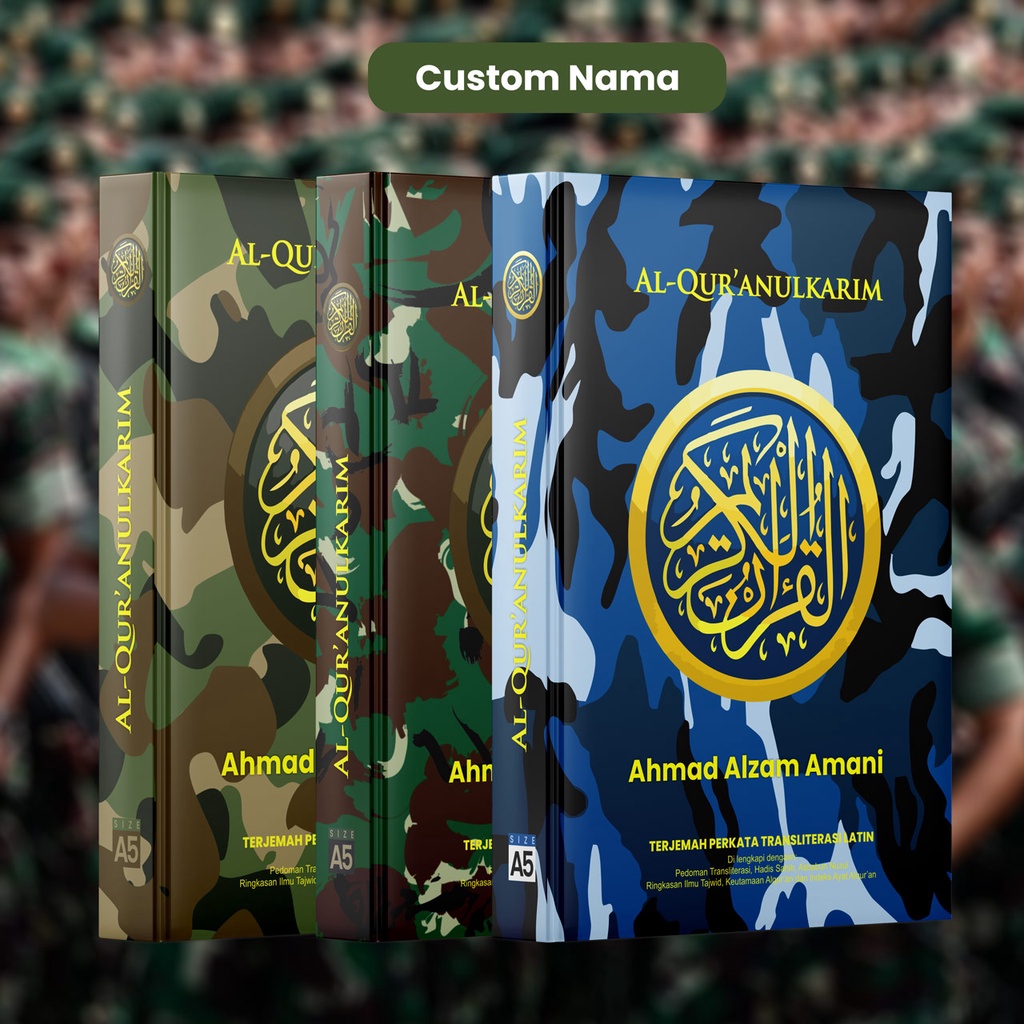 Jual CUSTOM COVER AL-QURAN TEMA TNI ukuran A5 l Quran Custom tulis nama ...