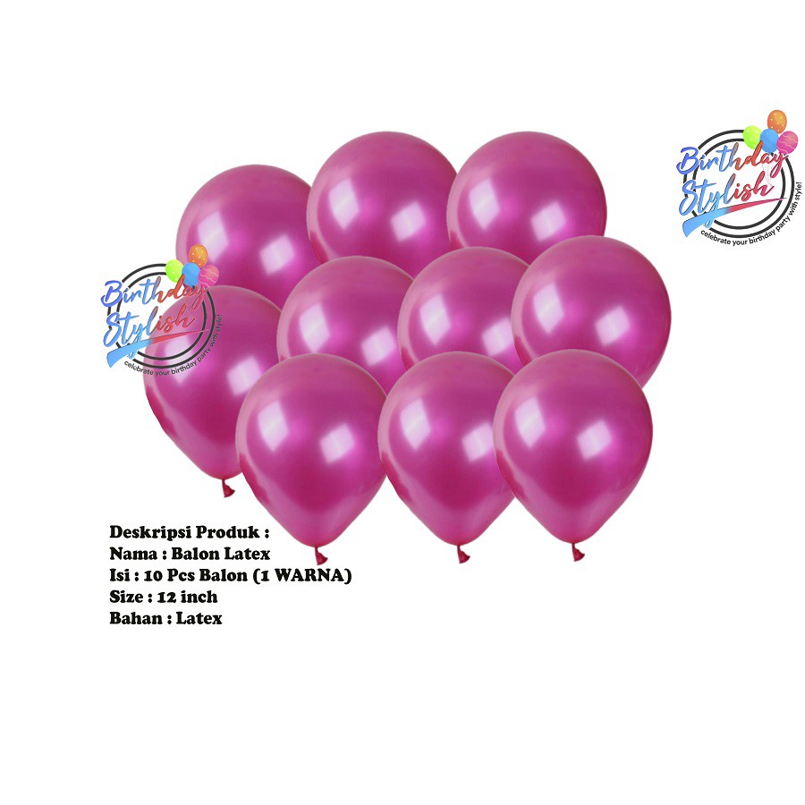 Jual Balon Latex Pink Tua Metalik isi 10 /Balon Metalik Pink Tua 12 ...