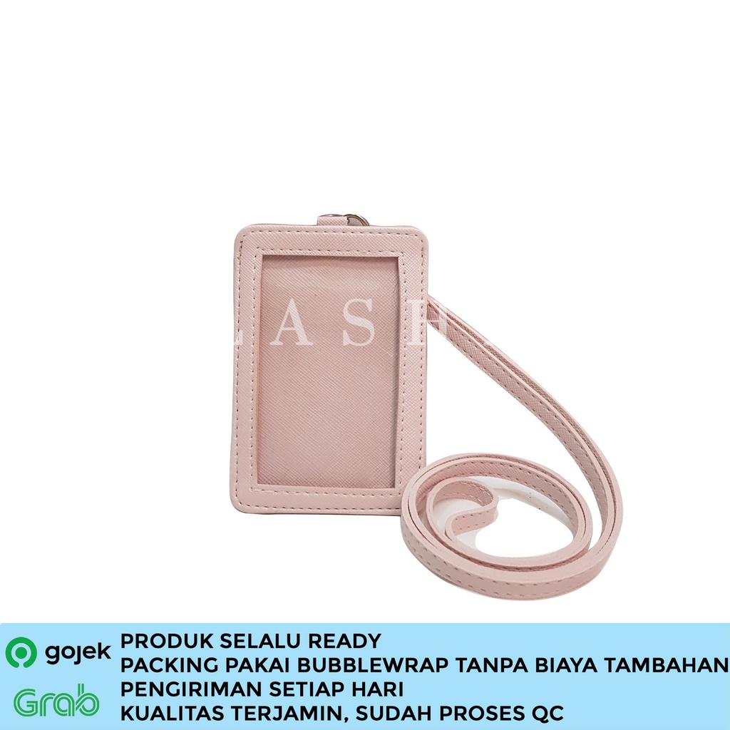 Jual Flashee Name Tag Pink ID Card Holder Kulit Lanyard NameTag ID Card ...