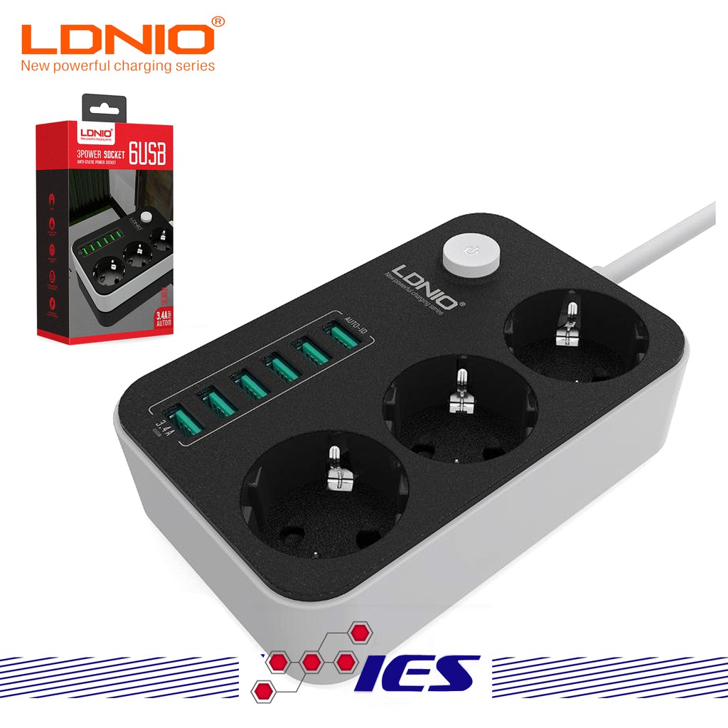 Jual LDNIO SE3631 Stop Kontak 3 Power Socket 6 USB fast charging | Shopee Indonesia