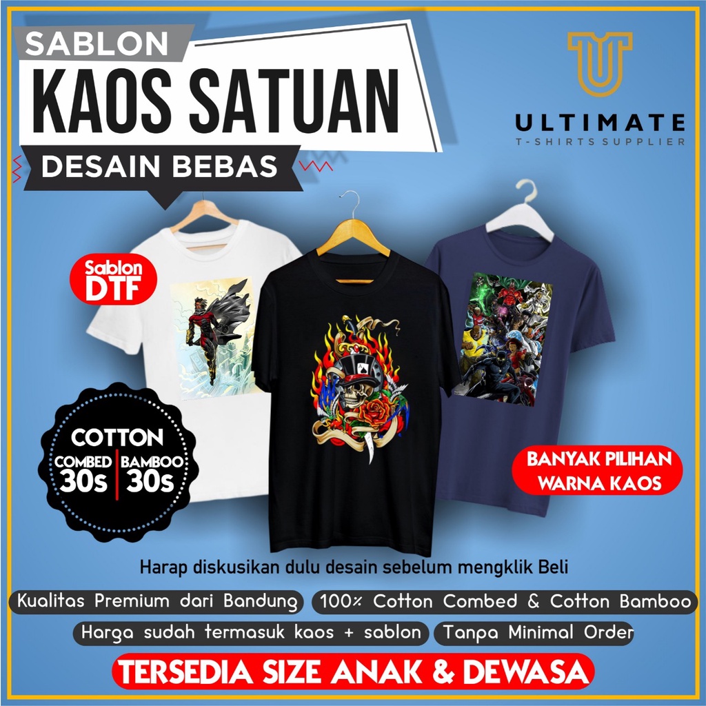 Jual Sablon Kaos Satuan DTF Print 1 Sisi, Kombed 30s, Desain Bebas ...