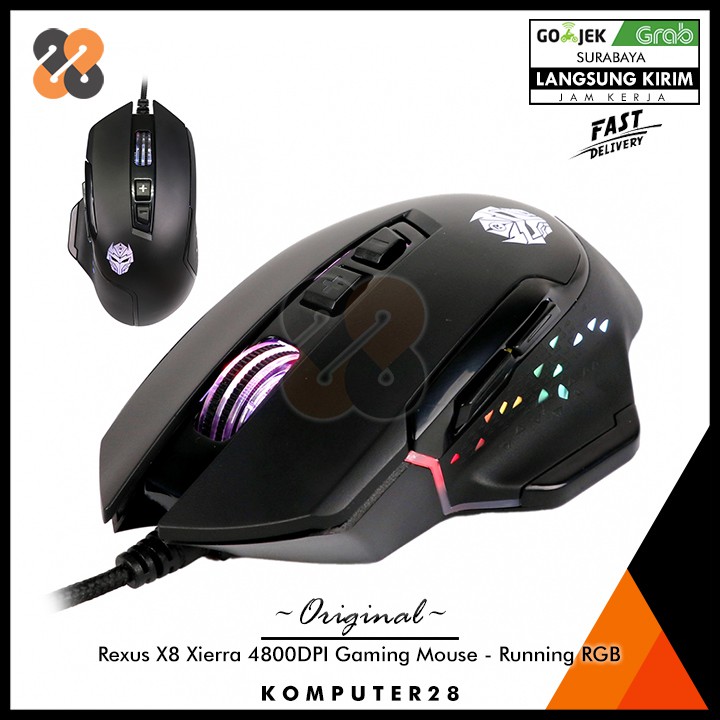 Jual Rexus X8 Xierra 4800dpi Gaming Mouse - Running Led RGB | Shopee ...