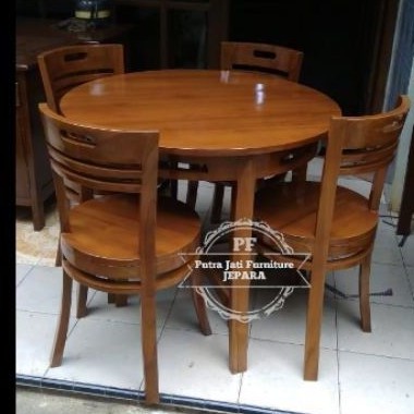 Jual set meja makan bundar keluarga kursi 4 bahan kayu jati model minimalis simpel | Shopee ...