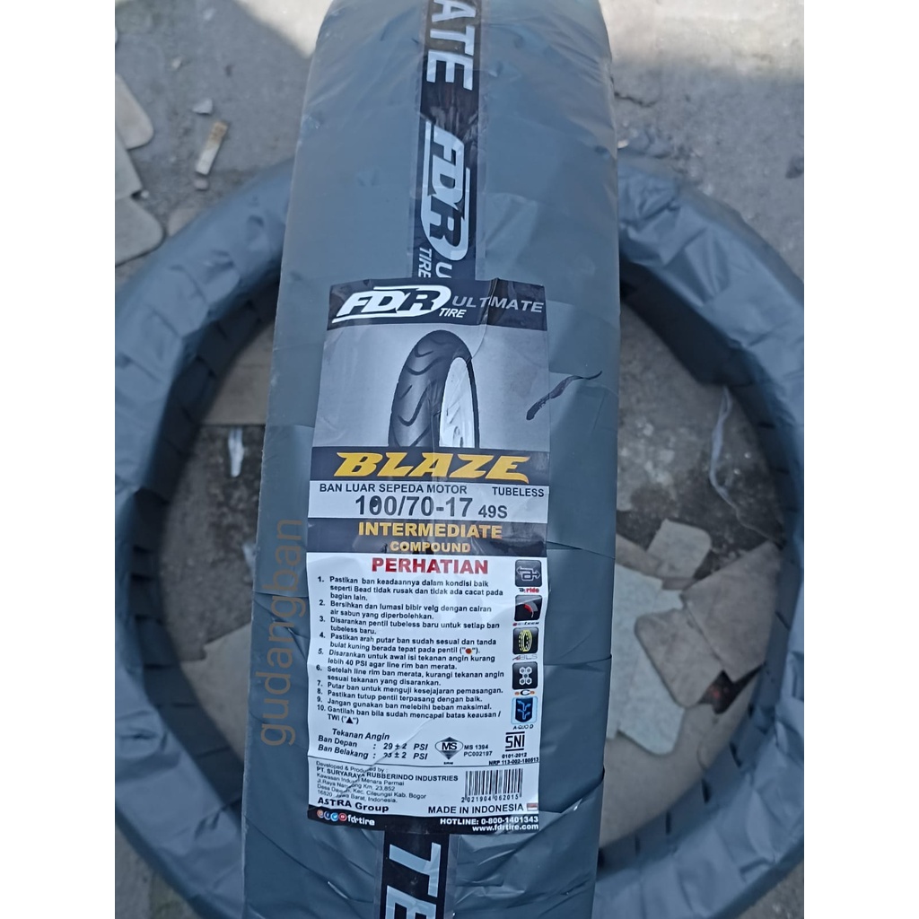 Jual ( RING 17 ) BLAZE 100 / 70 - 17 FDR Ultimate Tubeless Ban luar ...