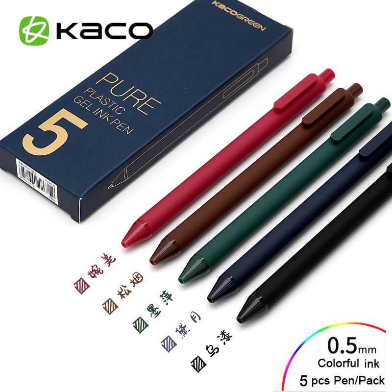 Jual KACO PURE Vintage Gel Pen Pena Pulpen 0.5mm 5 PCS (Colorful Ink ...