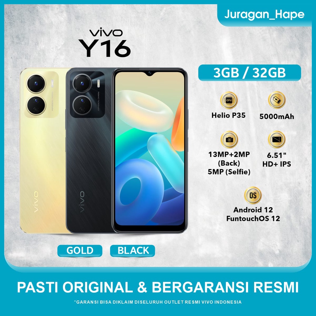 Jual VIVO Y16 3/32GB - 5000mAh Battery, Ultra Fast Side Fingerprint ...