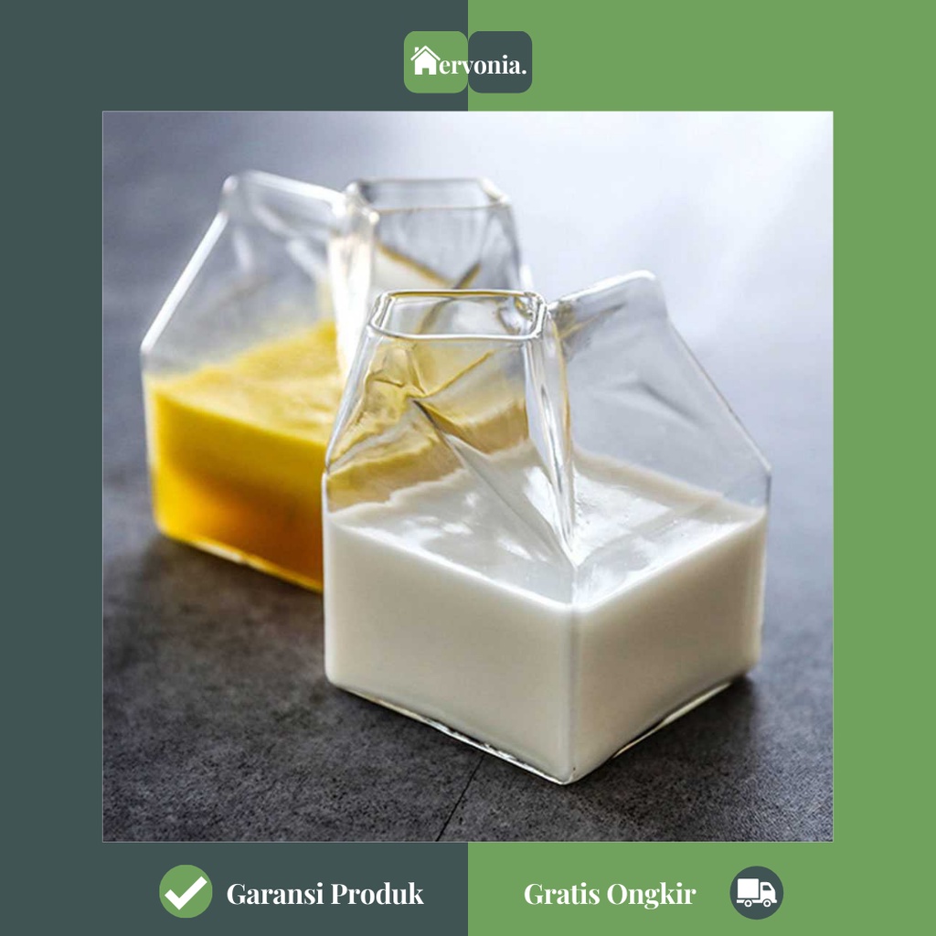 Jual Gelas Kaca Susu Estetik Unik Lucu Bentuk Kotak Design Milk Box ...