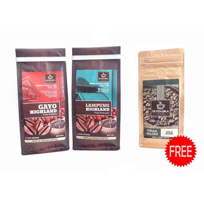 Jual Seven Bika Coffee Gayo & Lampung (Bubuk/Biji) 200 gr FREE Gold ...