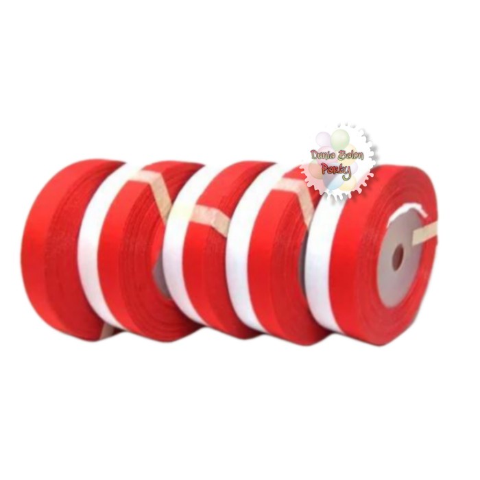 Jual Pita Satin Merah Putih Ukuran 1 inch / Pita Merah Putih 2,54 cm ...