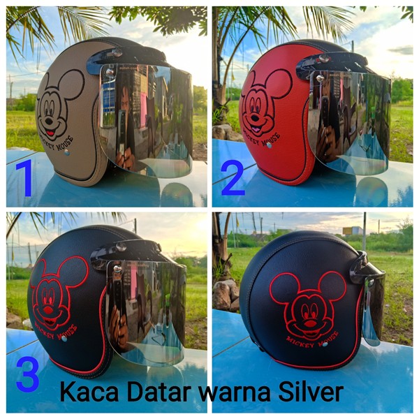 Jual Helm kulit bogo dewasa mickeymouse kaca datar warna silver ...