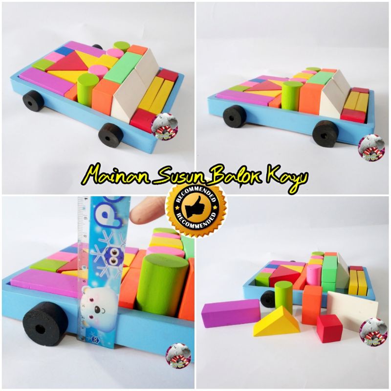 Jual Mainan Susun Balok MOBIL Kayu Wooden Stacking Block Blocks Anak ...