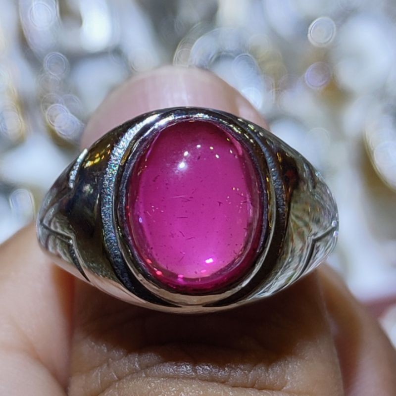 Jual [BISA COD] Cincin Titanium Batu Akik Permata Merah Delima Size ...