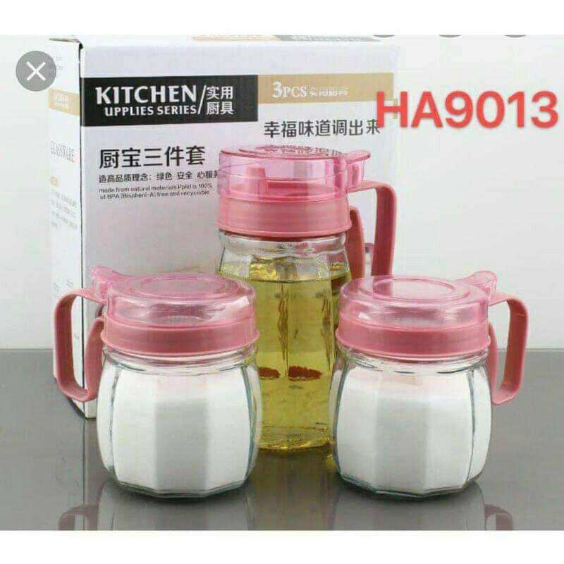 Jual KITCHEN JAR SET 3 / TOPLES GARAM DAPUR TEMPAT BUMBU OIL POT SET ...