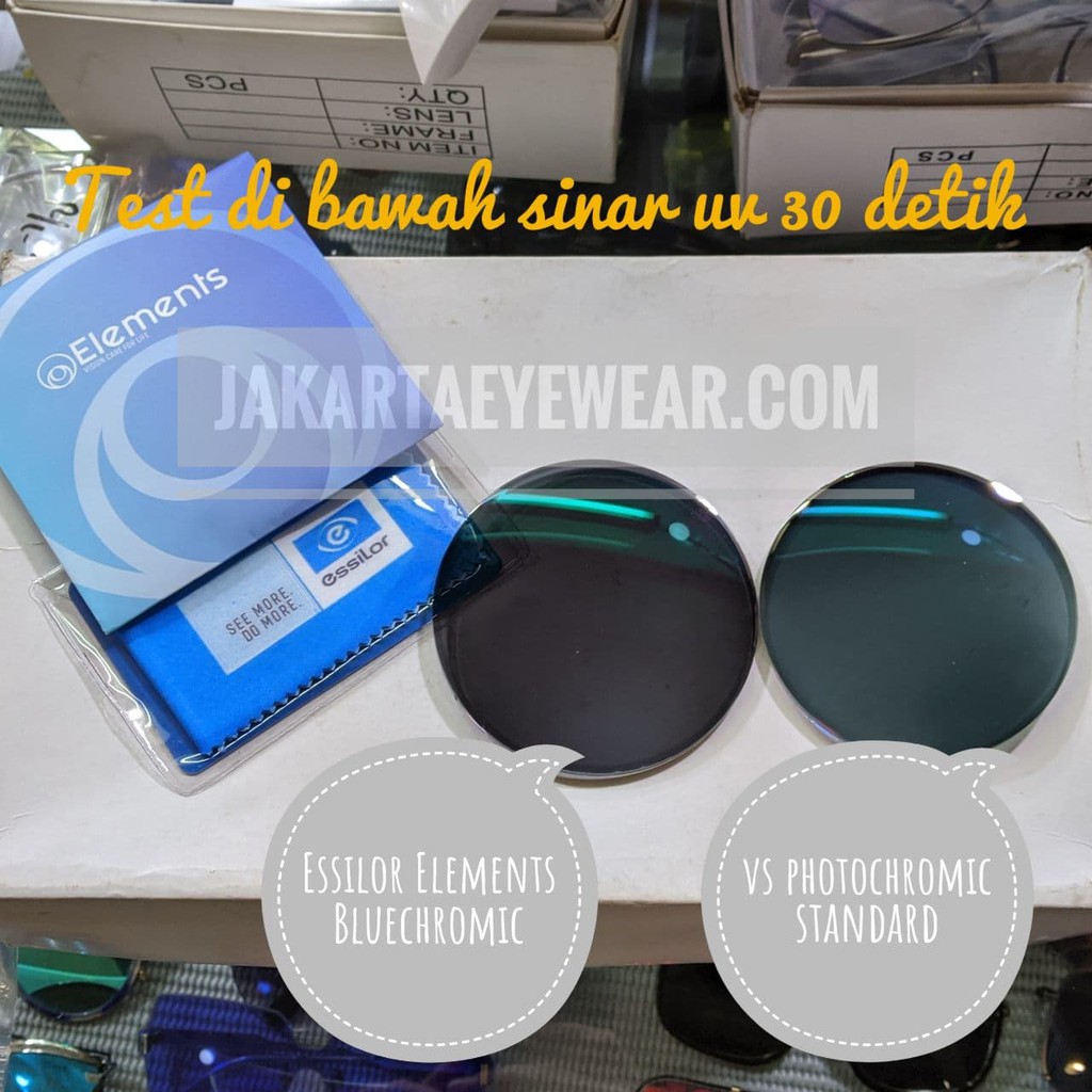Jual Lensa Essilor Elements Bluechromic Indoor Outdoor Protection UV420 + Photo Grey Index 1.56 ...