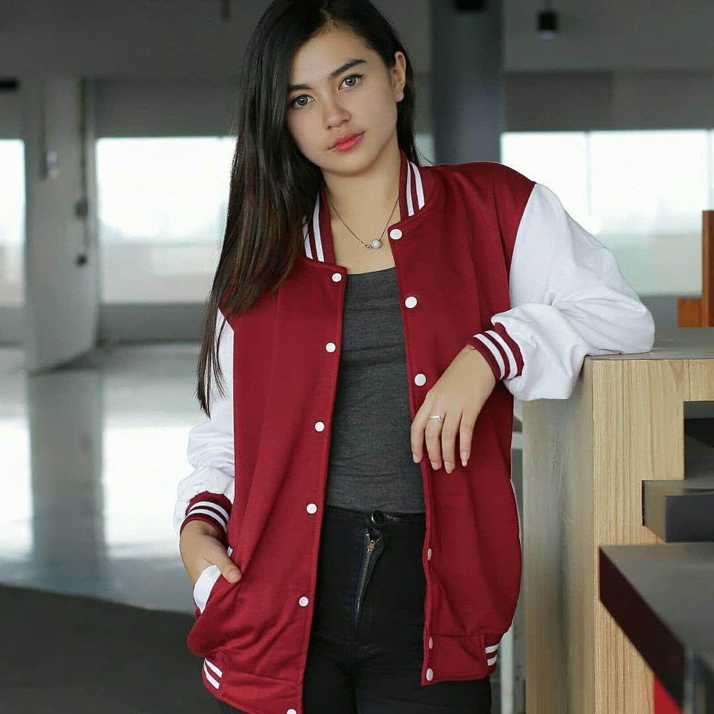 Jual Jaket Baseball Merah Putih Varsity / Jaket Milea Dilan - ROW 029 ...