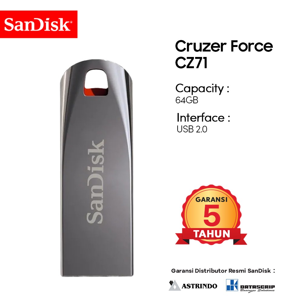 Jual Flashdisk SanDisk 64GB USB 2.0 Cruzer Force CZ71 - Garansi Resmi 5 ...