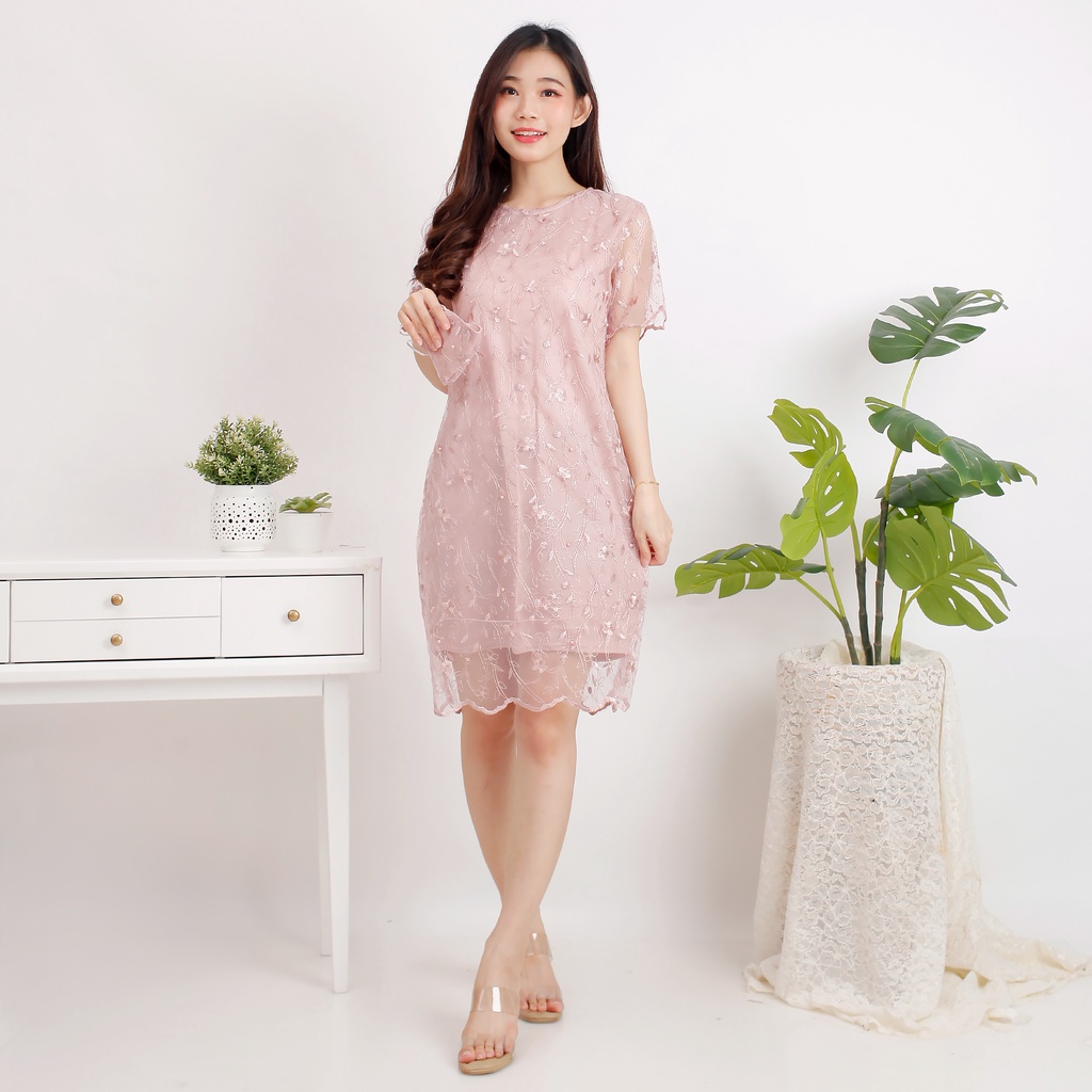 Jual Party Dress Pesta Kondangan LALA Tile Tille Tulle Bordir Mutiara | Shopee Indonesia