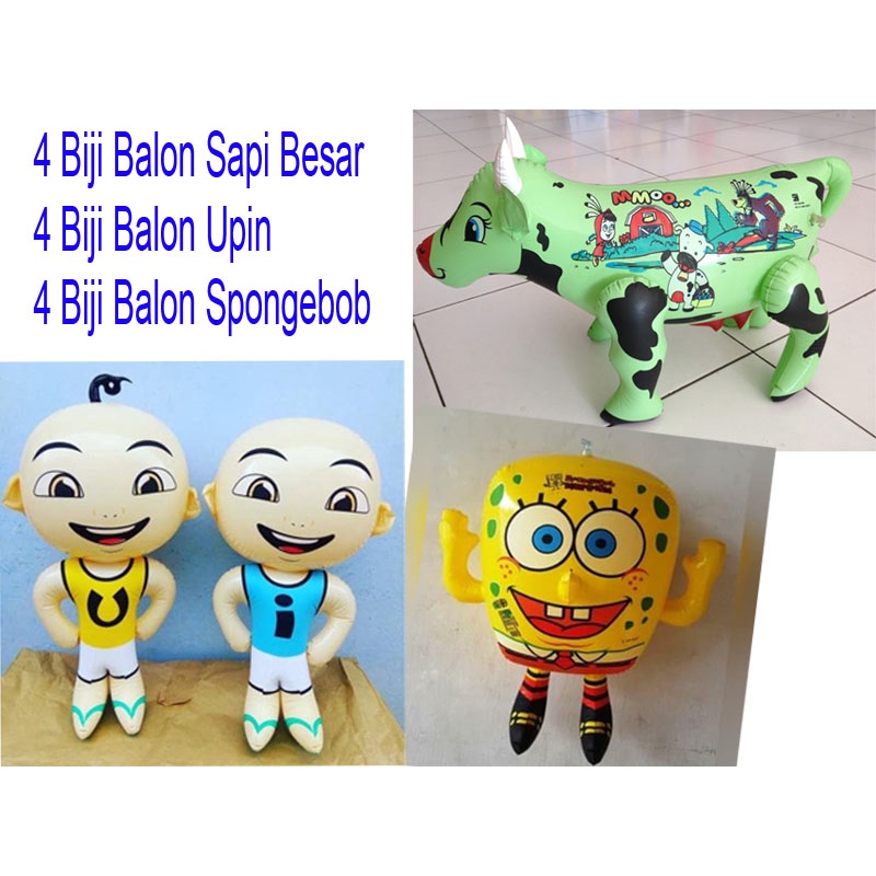 Jual GROSIR 12 BIJI Balon Tiup CAMPUR SAPI BESAR UPIN IPIN SPONGEBOB ...
