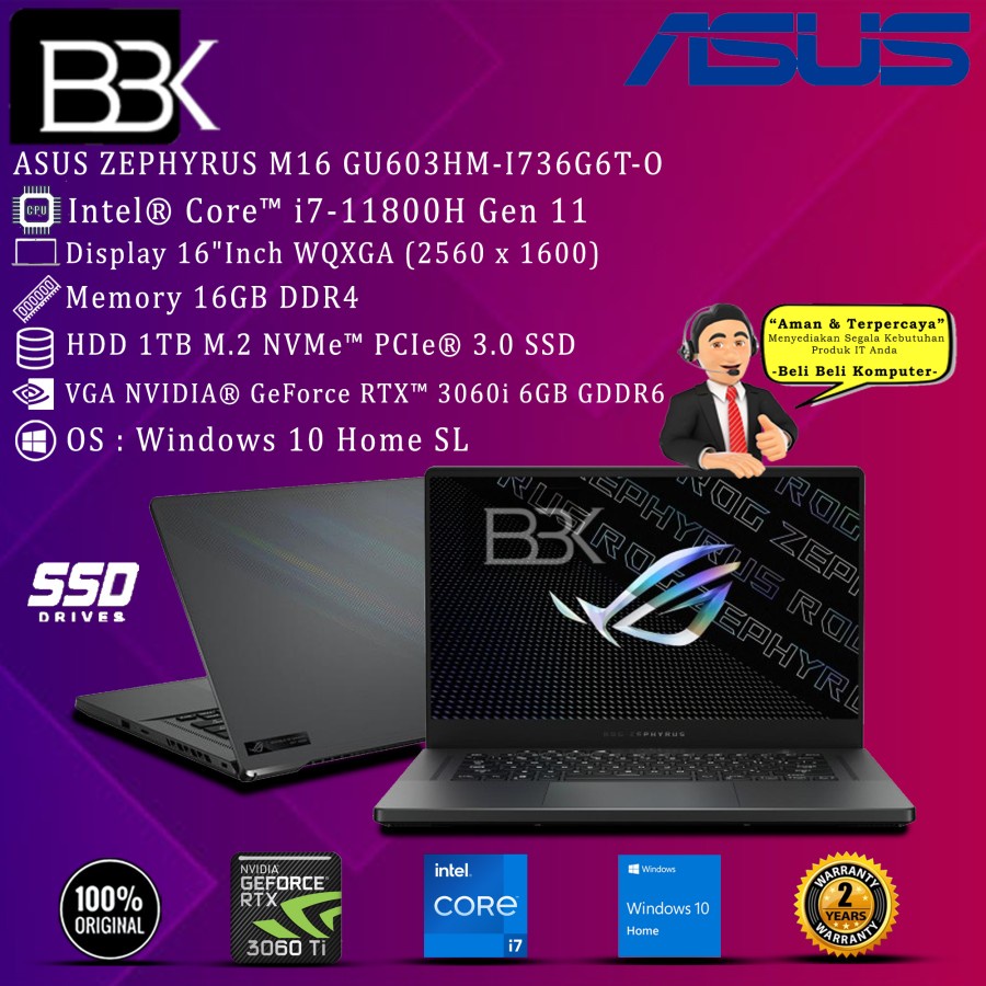Jual ASUS ZEPHYRUS M16 GU603HM-I736G6T-O i7-11800H 16GB 1TB RTX3060 W10 ...