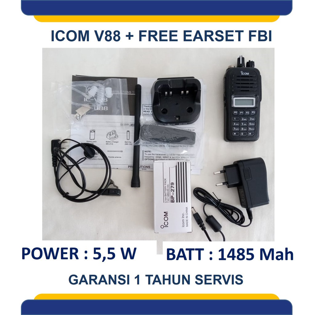 Jual HT ICOM IC-V88 HANDY TALKY 5.5 W CI V88 FREE HEADSET FBI V 88 VHF Waterproof IP67 made in ...