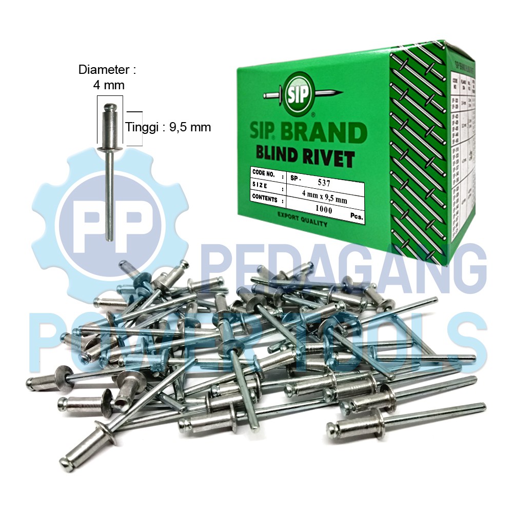Jual SIP 537 PAKU RIVET 4 x 9.5 MM BLIND RIPET RIFET TEMBAK 1 PAK 1.000 ...