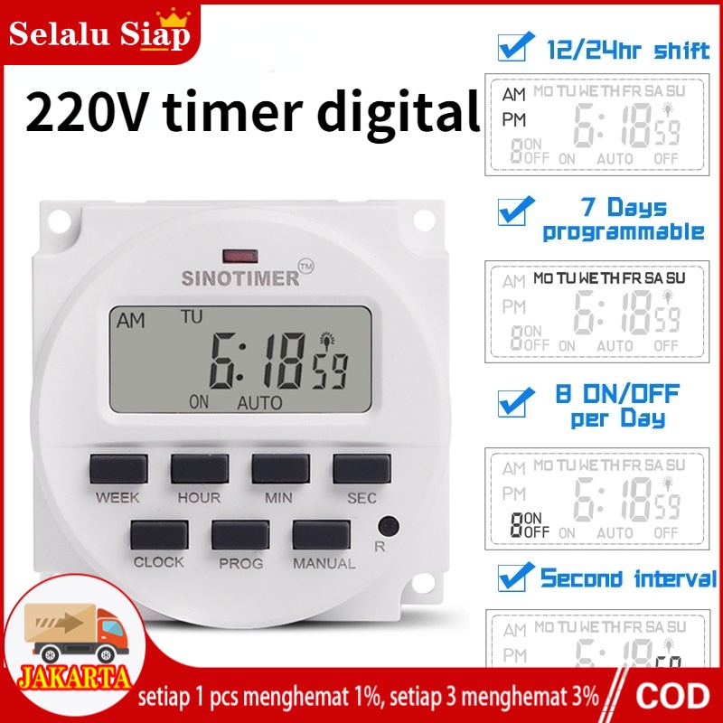 Jual 220V Timer Switch Digital Time Delay Relay CN101A Untuk Lampu Digital Timer Programmable On ...