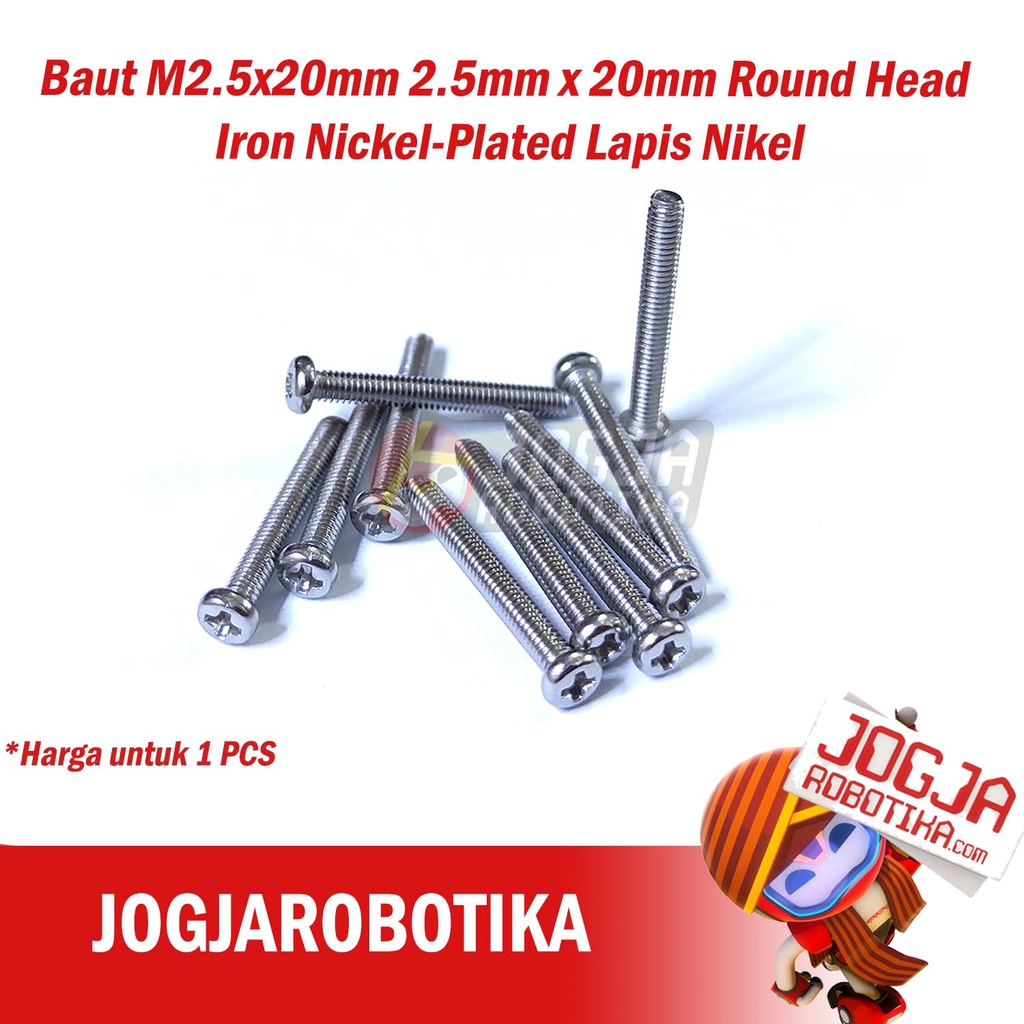 Jual Baut M2.5x20mm 2.5mm x 20mm Round Head Iron Nickel-Plated Lapis ...