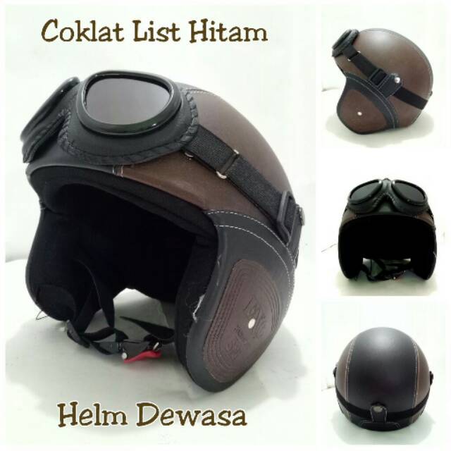 Jual Helm Retro SNI coklat tua hitam + kacamata gendut | Shopee Indonesia