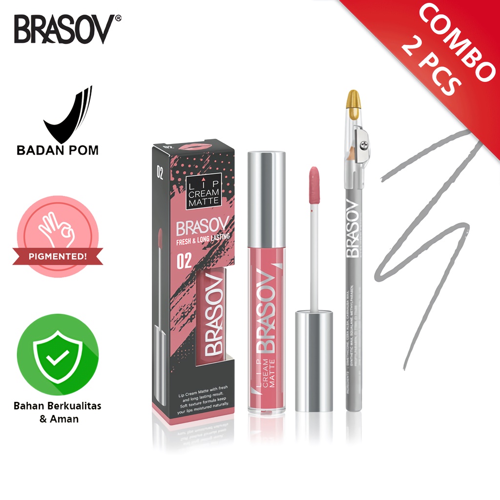 Jual BRASOV Lip Cream Matte 02 & Pensil Eyeliner Dengan Serutan COMBO 2 ...