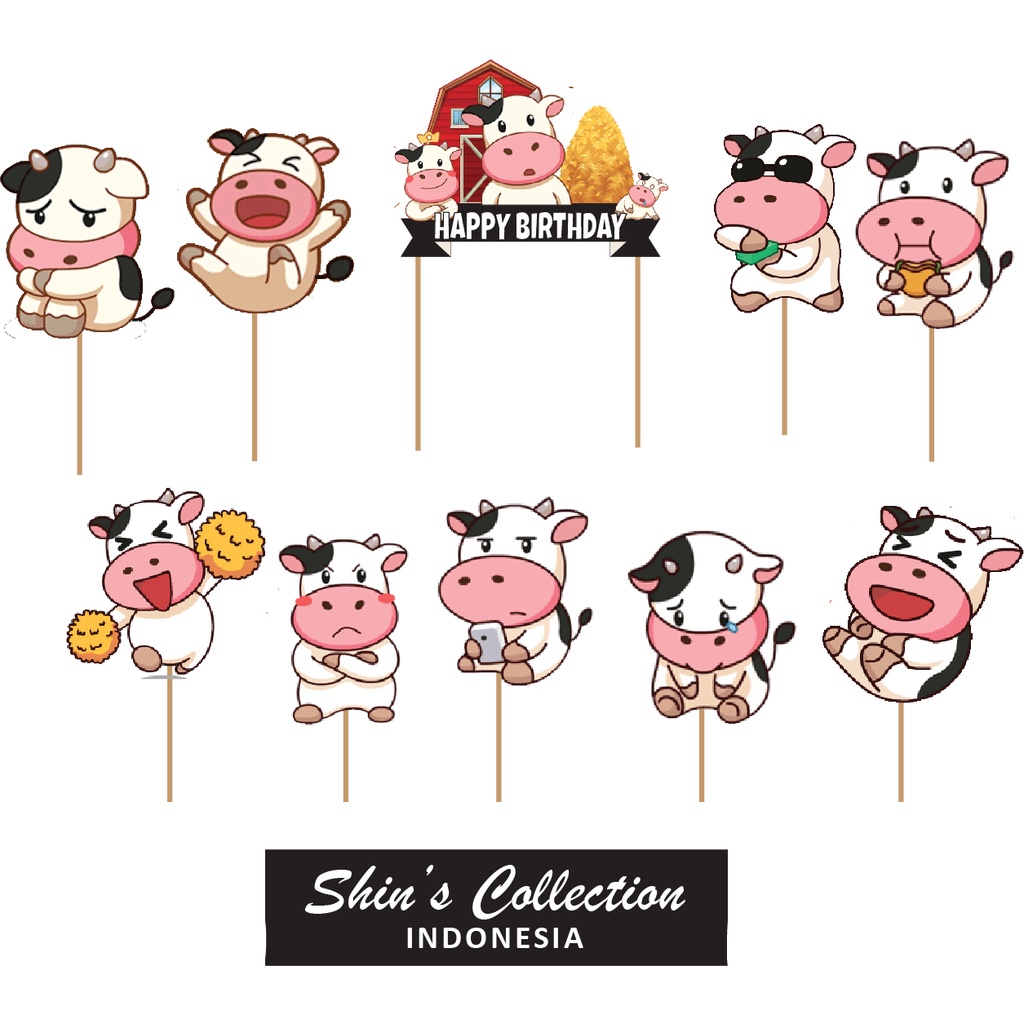 Jual Cake topper momo cow sapi 1 set isi 10 pcs | Shopee Indonesia