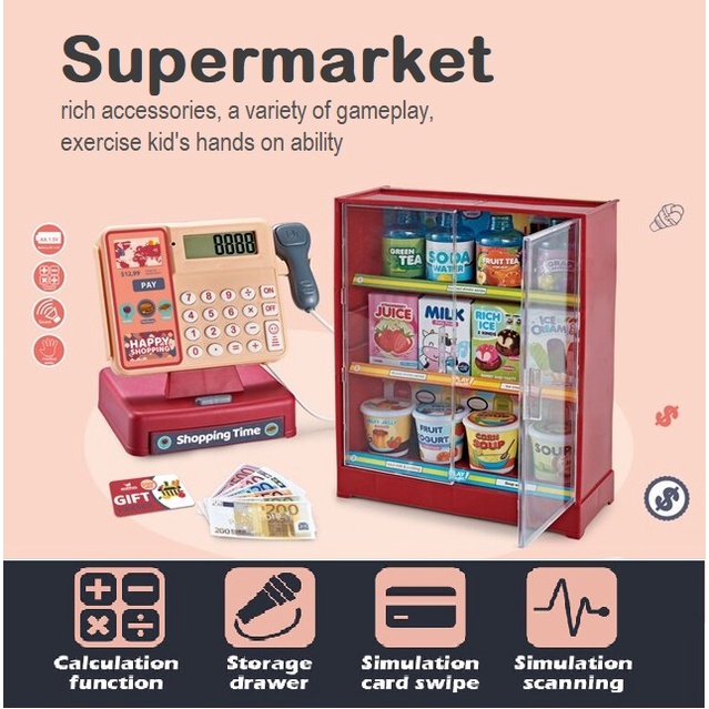Jual Mainan Anak Cash Register Kasir Supermarket Electric Cashier ...