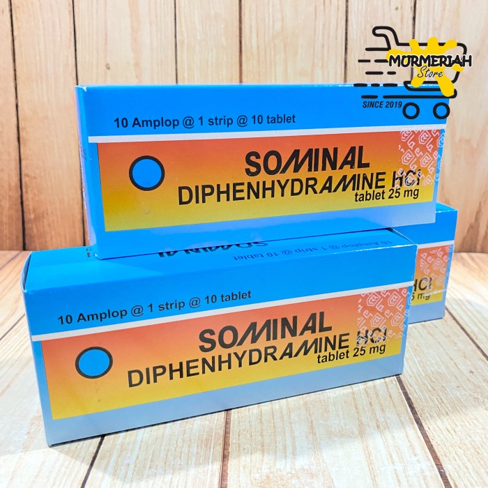 Jual SOMINAL Diphenhydramine HCl 25 mg BOX 100 tab- Obat Alergi & Mabuk ...