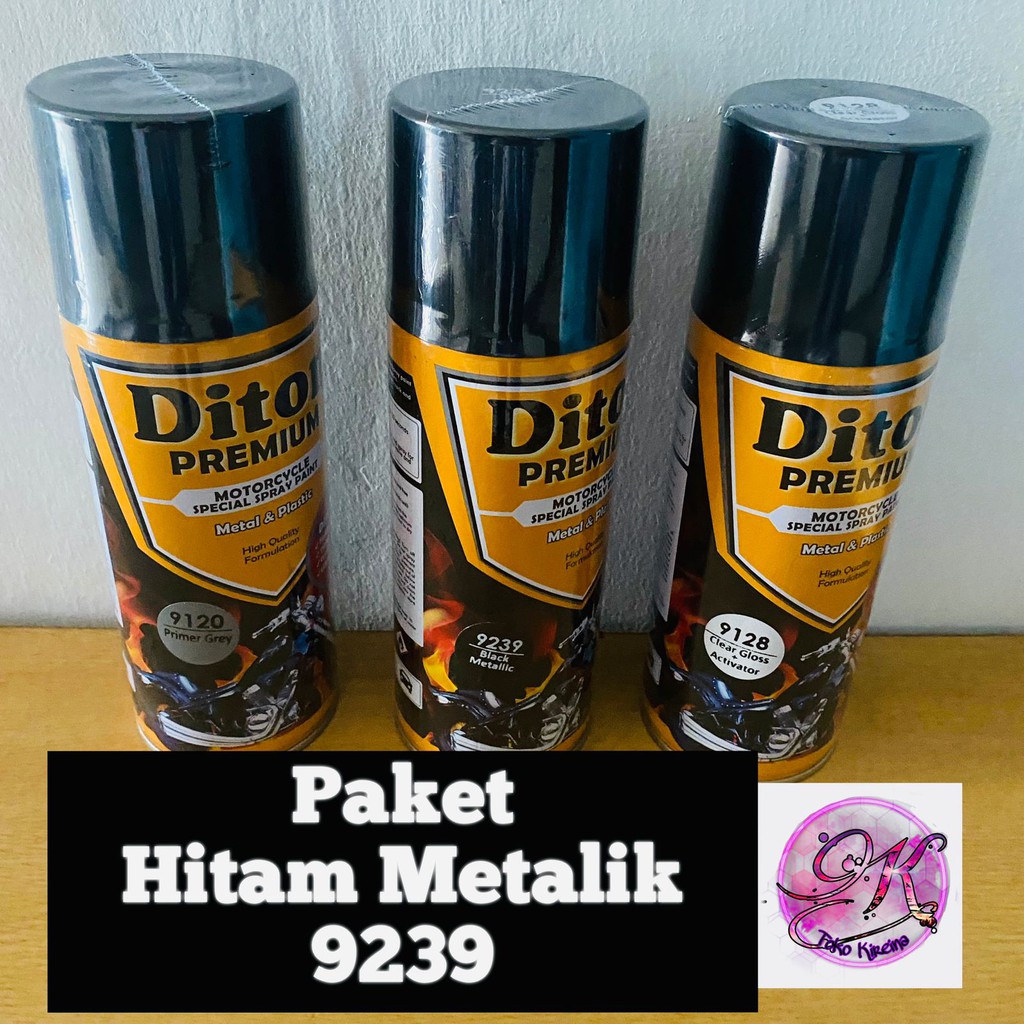 Jual Paket Lengkap Cat Pilox Diton Premium 9239 Black Metallic warna Hitam Metalik 400cc aerosol ...