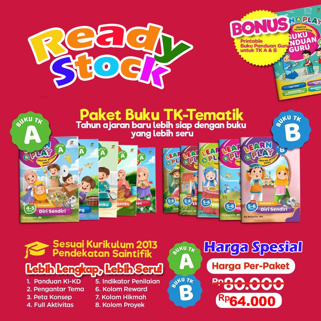 Jual Buku Paket Tematik untuk TK A dan TK B : Learn & Play (Bonus Buku ...