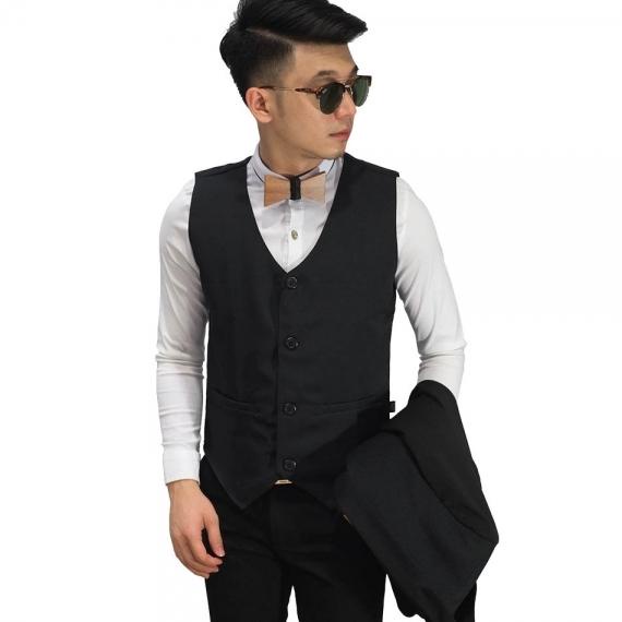 Jual Vest Formal Basic Black/ rompi jas hitam cowok/rompi hitam polos ...