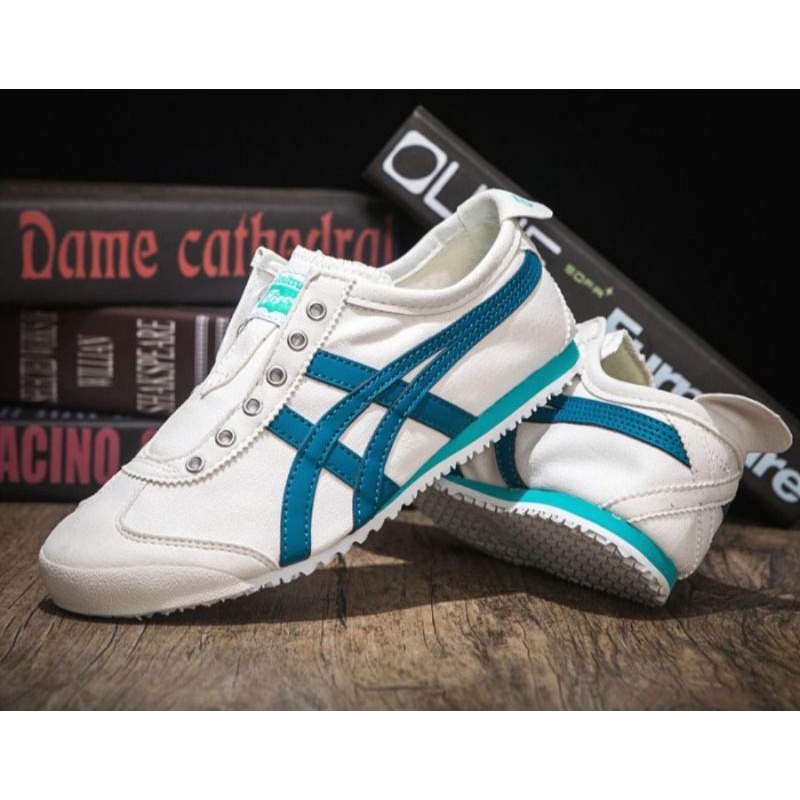 Jual onitsuka tiger original slip on white blue tosca | Shopee Indonesia