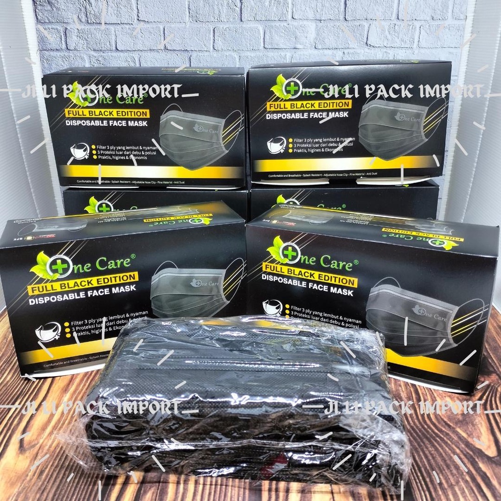 Jual ( 3 Layers) Masker One Care Full Black Edition Earloop BFE Dewasa ...