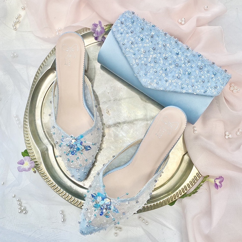 Jual Matching set Light Blue Custom Selop Sandal Sepatu Pesta Wanita ...