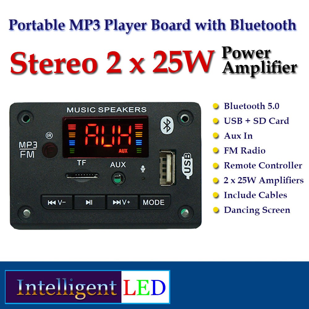 Jual Amplifier 2x25W Stereo MP3 USB FM Board Bluetooth Module 12V D003 ...