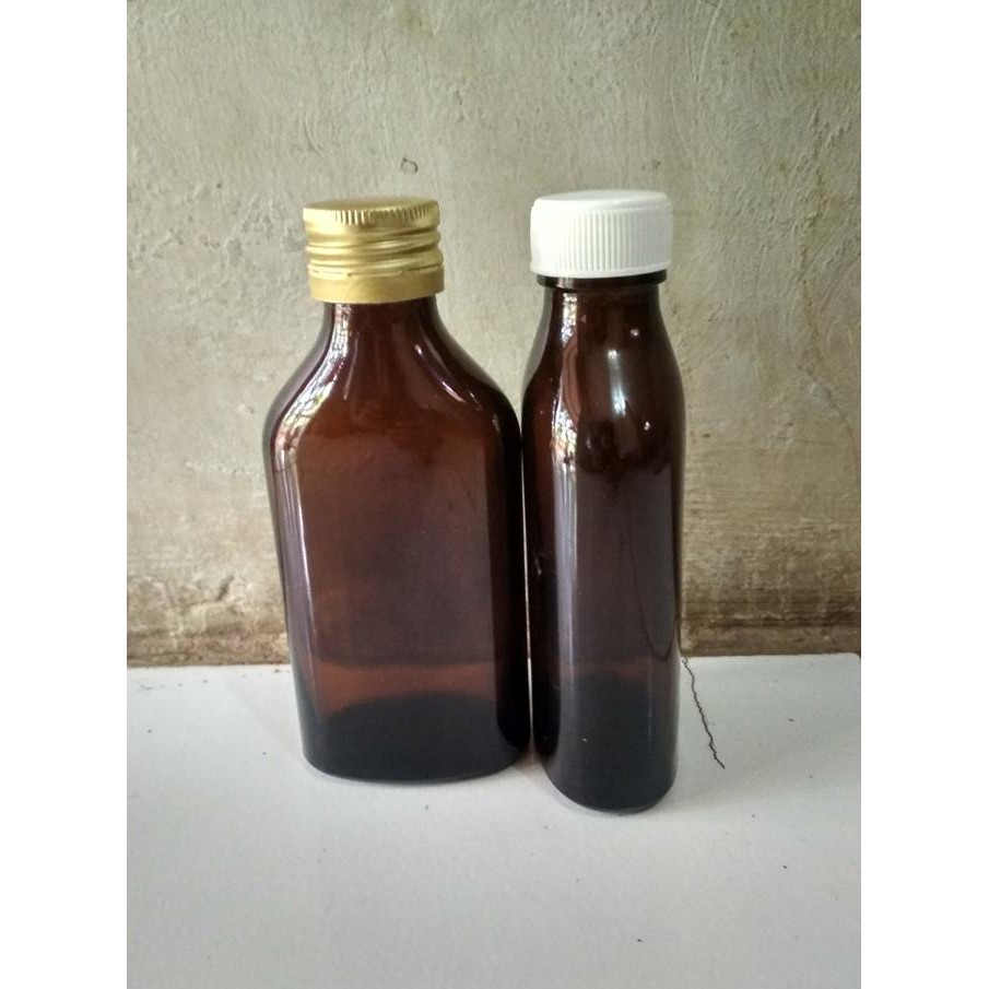 Jual BOTOL KACA 100ML AMBER / BOTOL COKLAT 100 ML GEPENG | Shopee Indonesia