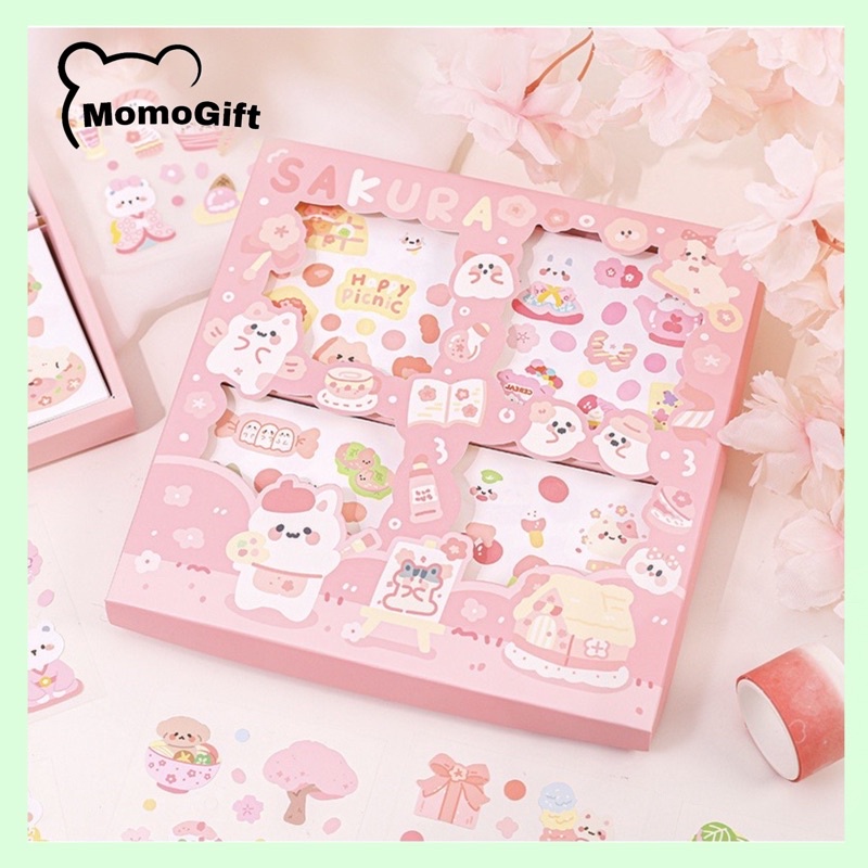 Jual Stiker Murah Lucu Sticker Aesthetic Pink Motif Sakura Animal ...