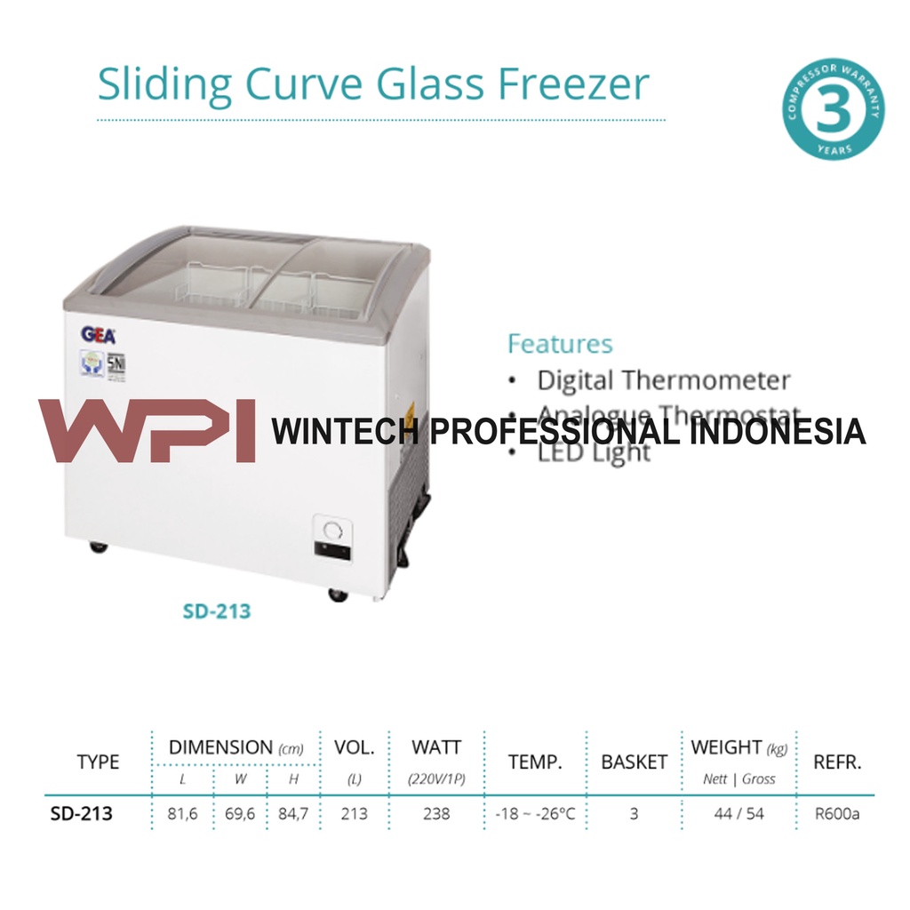 Jual Gea SD-213 Sliding Curve Glass Freezer Kulkas Kaca Pembeku Ice ...