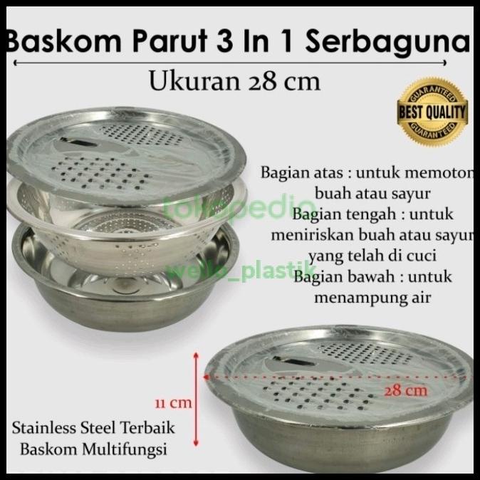 Jual Baskom Stainless Steel 555 Multifungsi 3 In 1 Parutan Saringan Ada ...