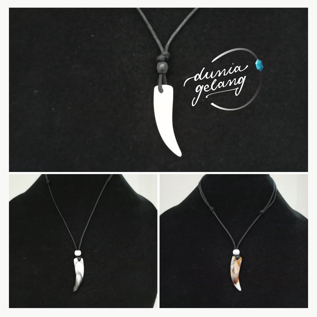 Jual Kalung Tali Etnik Bandul Taring Gading Putih Hitam Motif / Kalung ...