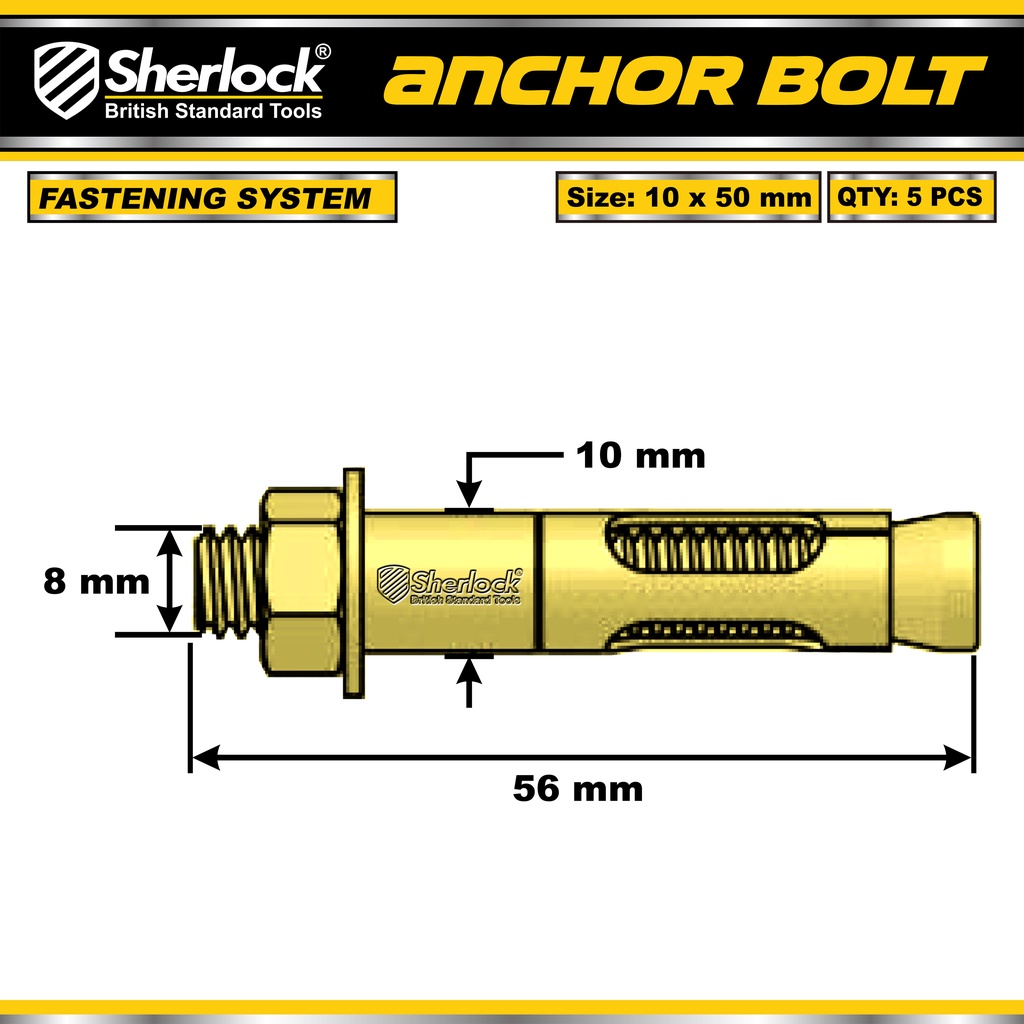 Jual Angkur Baut Anchor Bolt Dinding Beton Sherlock 10 x 50 mm (isi: 5 ...