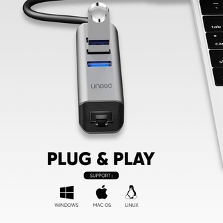 Jual UNEED Adapter USB HUB to LAN Ethernet RJ45 + 3ports USB A - UUH104 ...