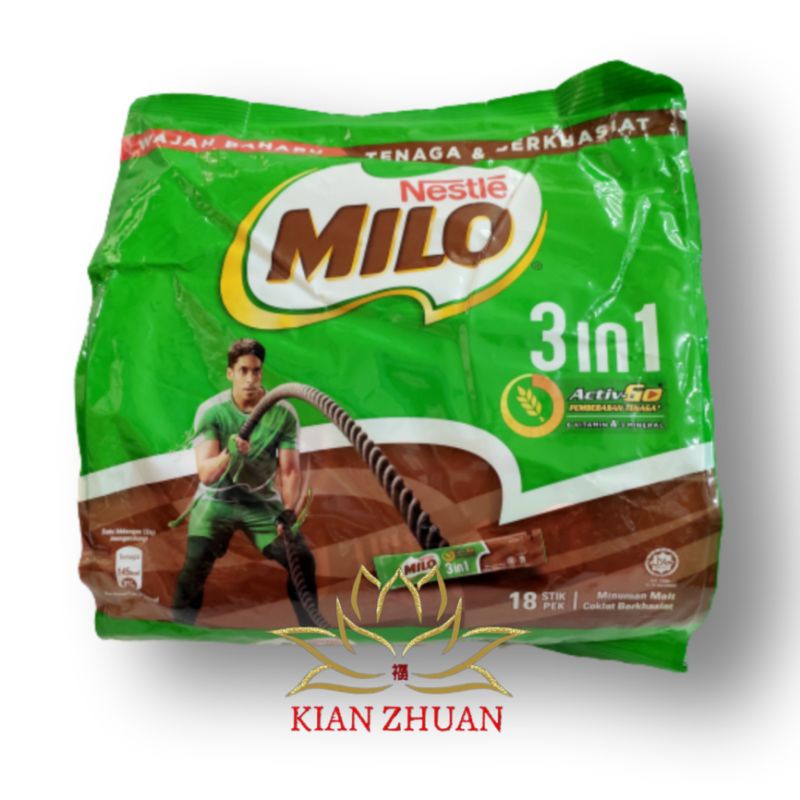 Jual Milo 3in1 Activ Go Malaysia 14Stik | Nestle Milo 3 in1 14s| Nutritious Chocolate Malt Drink ...