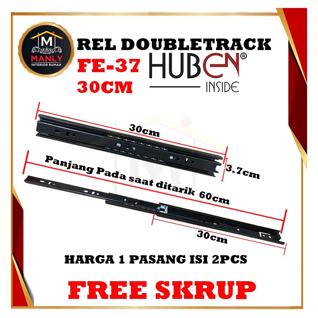 Jual Rel HUBEN Laci Double 2x Tarik Full Extension FE 37mm 25 30 35 40 ...