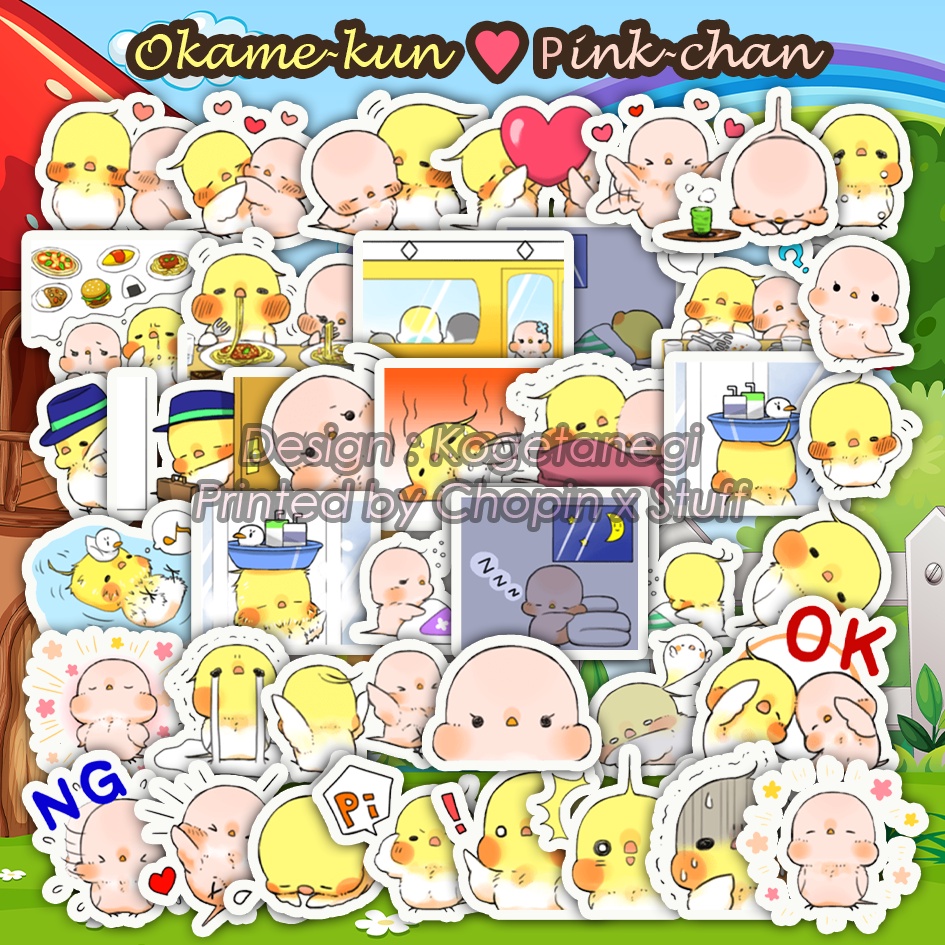 Jual Sticker Pack Okame-kun & Pink-chan / Stiker Couple Burung Ayam Kuning Pink Lucu Imut ...