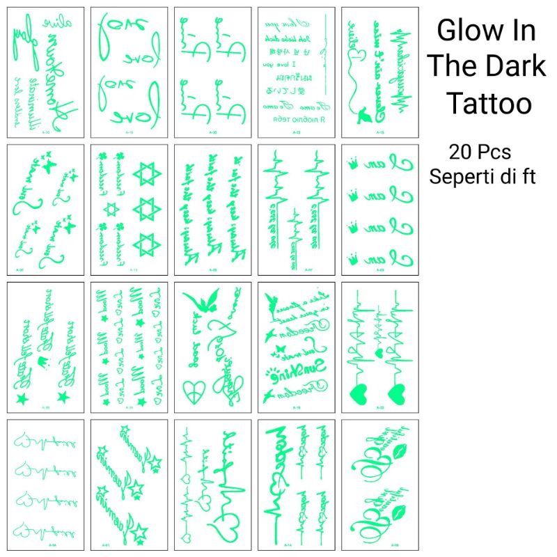 Jual 20 Pcs Glow In the dark Letter Temporary Tattoo Tulisan Tatto Tato ...